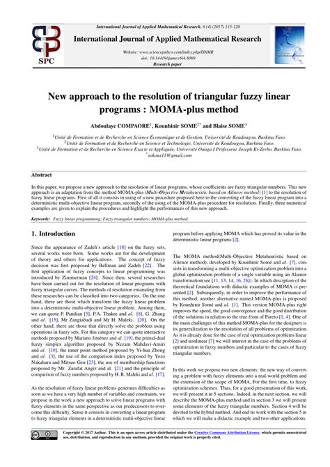 pdf new approach to the resolution of triangular fuzzy linear programs moma plus method