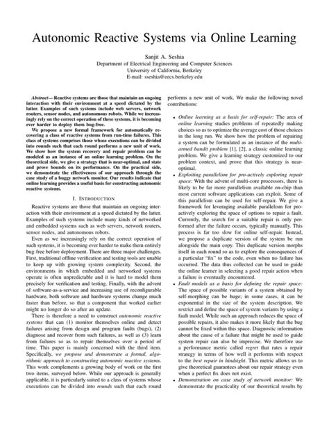 autonomic reactive systems via online learning