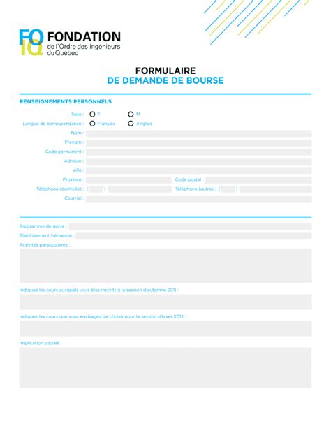 Fillable Online Foiq Qc FoRmUlAiRe De DemAnDe De BoURse Fondation De