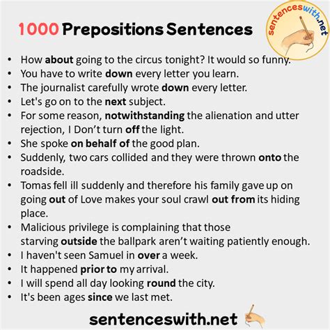 1000 Prepositions List And Example Sentences SentencesWith Net