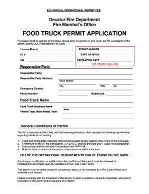 Fillable Online FOOD TRUCK PERMIT APPLICATION Decaturtx Org Fax Email