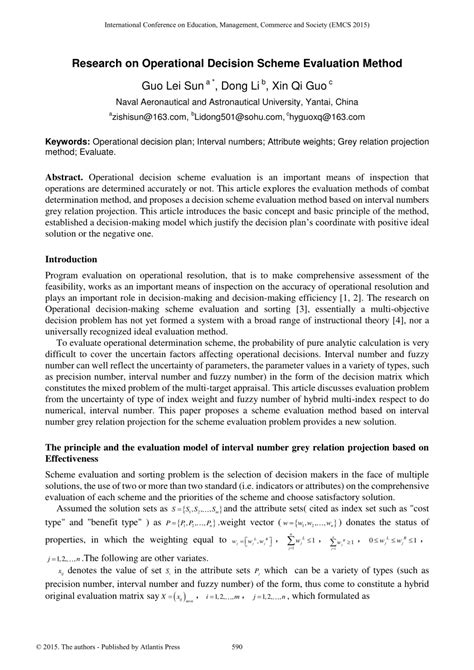 pdf research on operational decision scheme evaluation method