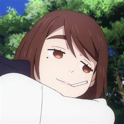 An Anime Character With Long Hair And Brown Eyes Looking At The Camera