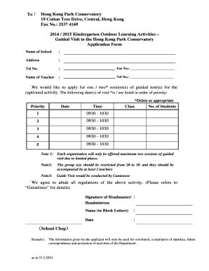 Fillable Online To Hong Kong Park Conservatory 19 Cotton Tree Drive