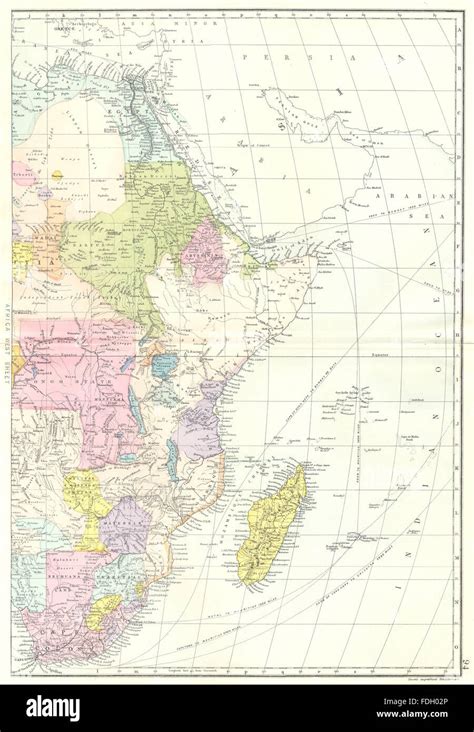 África oriental hoja mostrar steamship rutas Bacon 1895 mapa antiguo