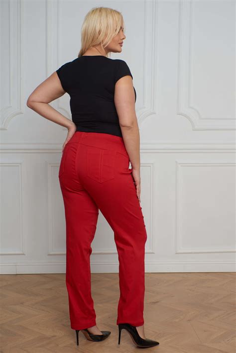 Czerwone Spodnie Nilda Z Prost Nogawk Wysoki Stan Plus Size Xxl Moda