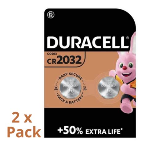 2 X Duracell CR2032 3V Lithium Coin Cell Battery BR2032 DL2032 Longest
