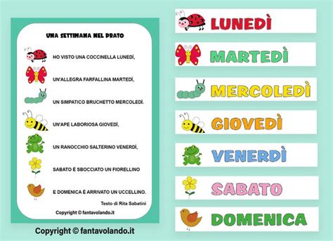 Una Settimana Nel Prato Filastrocca E Scheda Fantavolando In