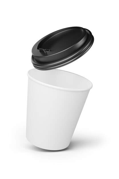 Taza de papel de café blanco con tapa negra aislada en maqueta de