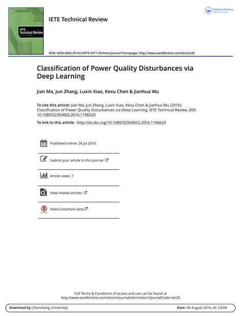 pdf classification of power quality disturbances via deep learning