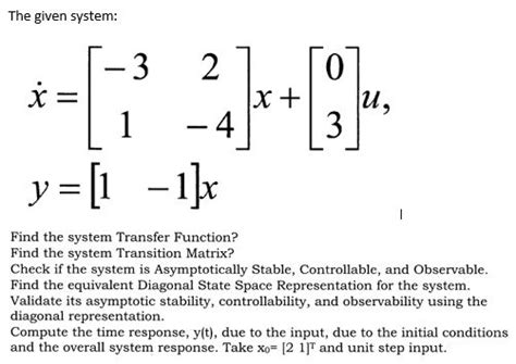solved using the given system find the transfer function