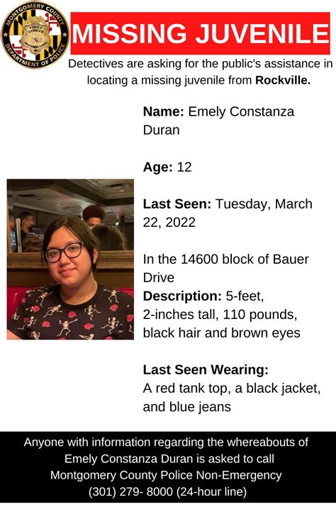 Montgomery County Department Of Police On Twitter Concern For Missing