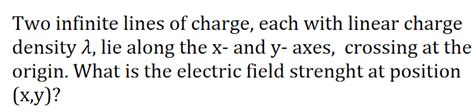 Solved Two Infinite Lines Of Charge Each With Linear Charge Chegg