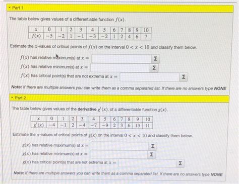 solved part 1 the table below gives values of a