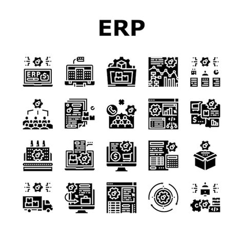 Conjunto de iconos de planificación de recursos empresariales erp