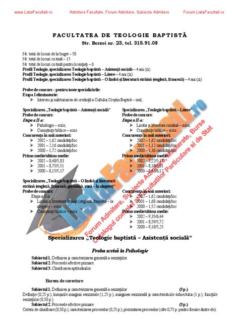 PDF ListaFacultati Ro Subiecte Admitere Universitatea Bucuresti