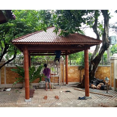 Jual Atap Gazebo Kayu Kelapa Tiang Motif Bambu Ukuran 3x3 5 Meter