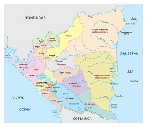 Political Map Of Nicaragua Names Of Departmentsregions In Which Bprep