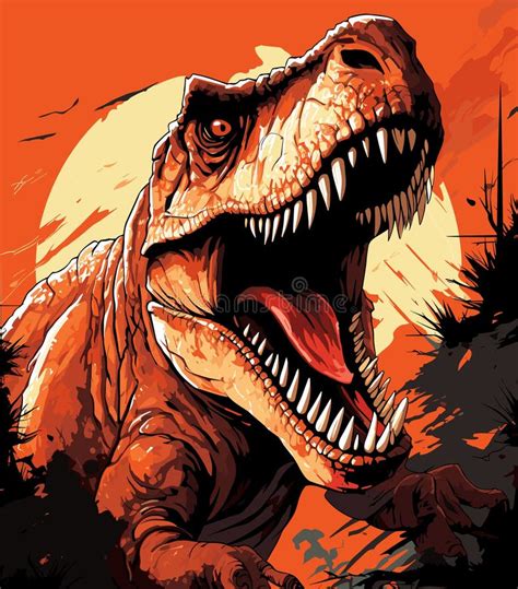 Tyrannosaurus Rex Dinosaur Portrait In Vector Pop Art Style Stock