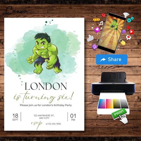 Editable Hulk Birthday Invitation Hulk Birthday Boy Printable And