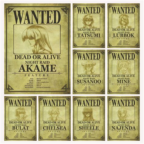 Jual Poster Akame Ga Kill Wanted Akame Tatsumi Mine Leone Susanoo Bulat