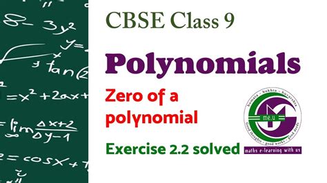 polynomials cbse ncert class 9 zero of a polynomial ex 2 2 p8 me u youtube