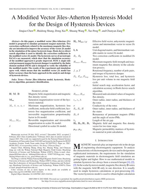 pdf a modified vector jiles atherton hysteresis model for the design of hysteresis devices