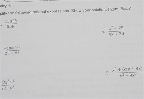 activity 1 simplify the following rational expressions show your solution 2pts each 1