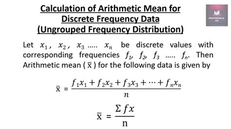 arithmetic mean for discrete frequency distribution ungrouped frequency distribution ungrouped