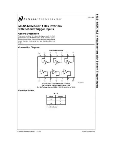 54LS14 DM74LS14 Hex Inverters With Schmitt Trigger Inputs