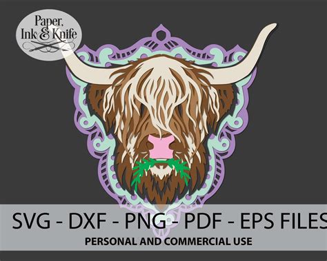 3D Highland Cow Papercut Template SVG PDF PNG Dxf Layered Etsy Australia