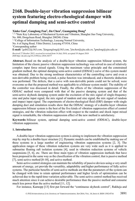 pdf double layer vibration suppression bilinear system featuring electro rheological damper
