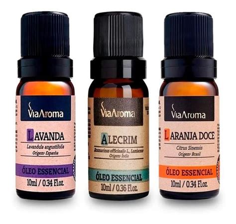 Kit 3 Óleo Essencial Lavanda Alecrim Laranja Doce 100 Puro Via Aroma