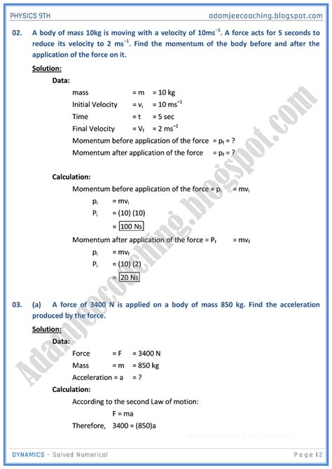 adamjee coaching dynamics solved numerical physics 9th