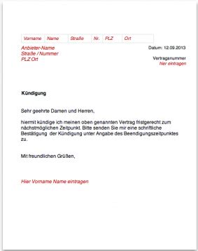 Kündigungsschreiben Wichtige Angaben