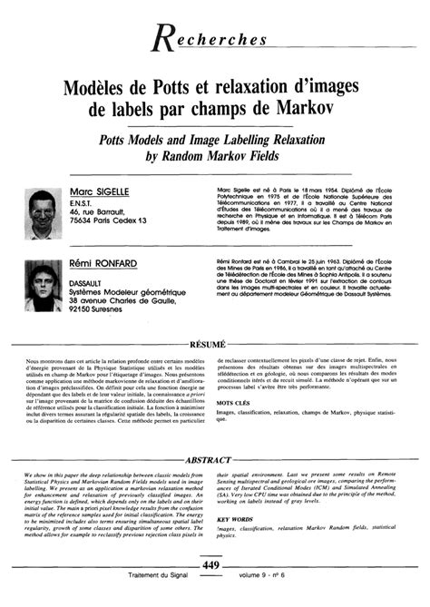 pdf potts models and image labelling relaxation by random markov fields