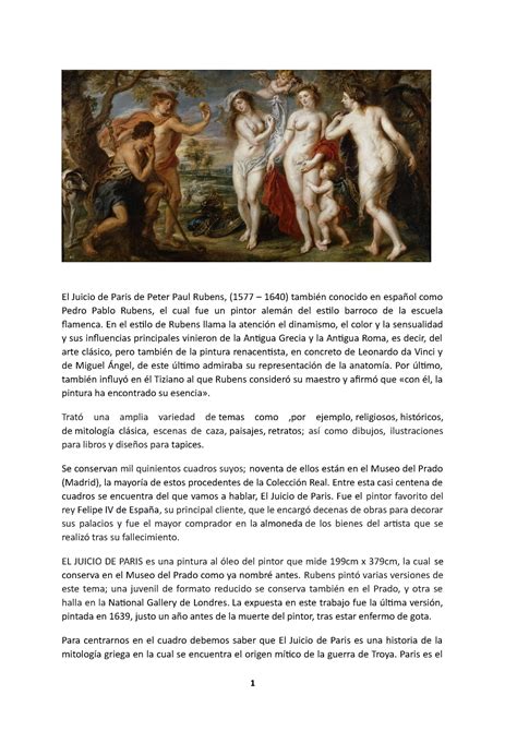 EL Juicio DE Paris Reseña El Juicio de Paris de Peter Paul Rubens