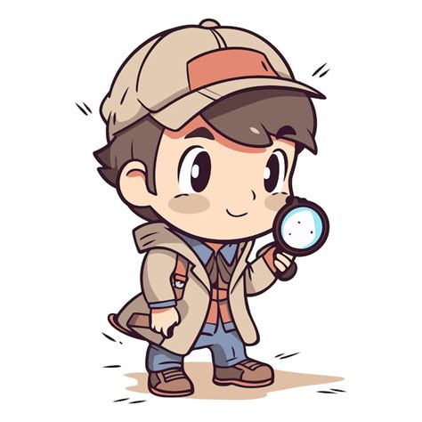 Niño explorador con lupa Ilustración vectorial de dibujos animados