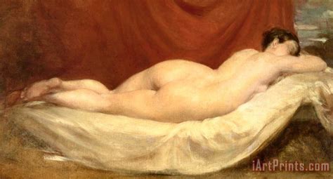 William Etty Nude Lying On A Sofa Against A Red Curtain Painting Nude