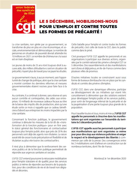 LE 5 DÉCEMBRE MOBILISONS NOUS POUR LEMPLOI ET CONTRE TOUTES LES