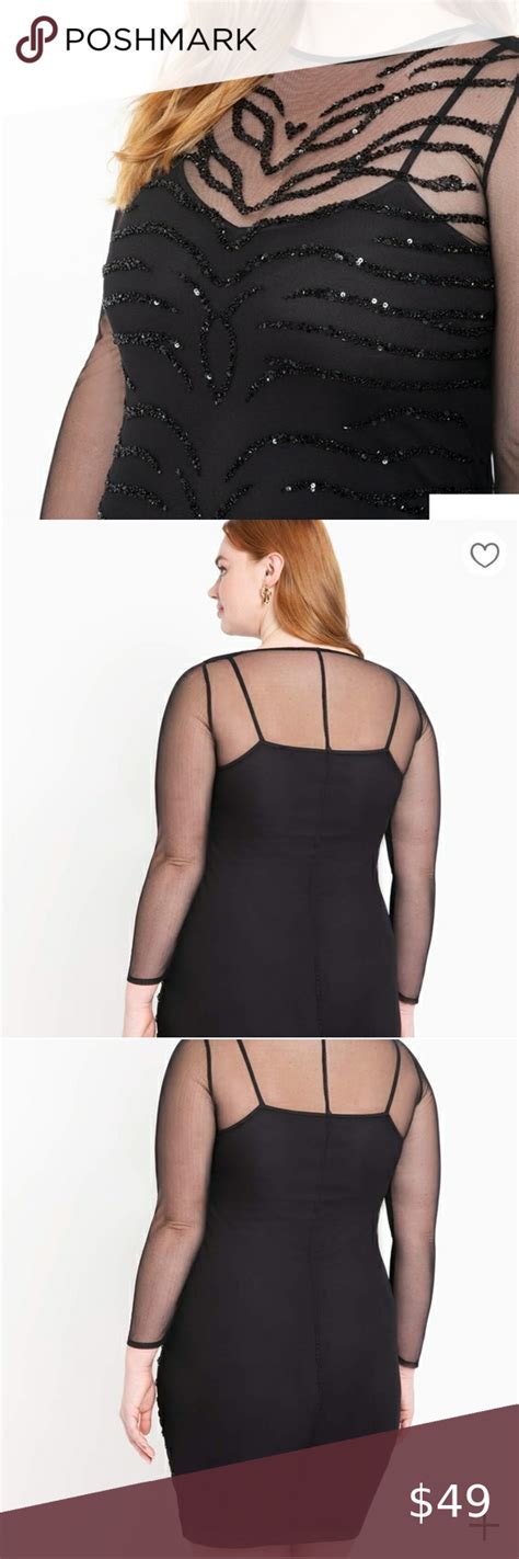 NWT Eloquii Embelleshed Mesh Dress Black Sequins Black Mesh Dress