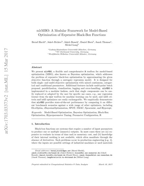 mlrmbo a modular framework for model based optimization of expensive black box functions deepai