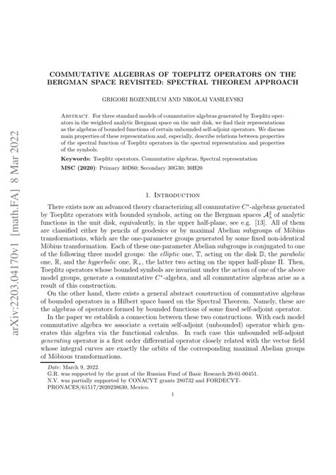 pdf commutative algebras of toeplitz operators on the bergman space revisited spectral