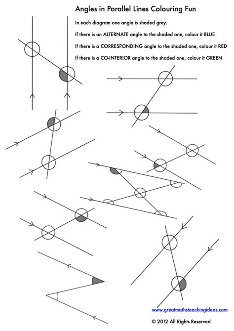 angles in parallel lines colouring fun great maths teaching ideas teaching geometry geometry