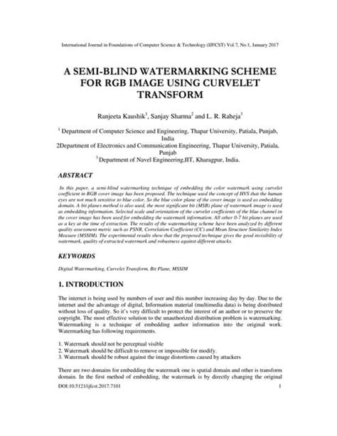 a semi blind watermarking scheme for rgb image using curvelet transform pdf