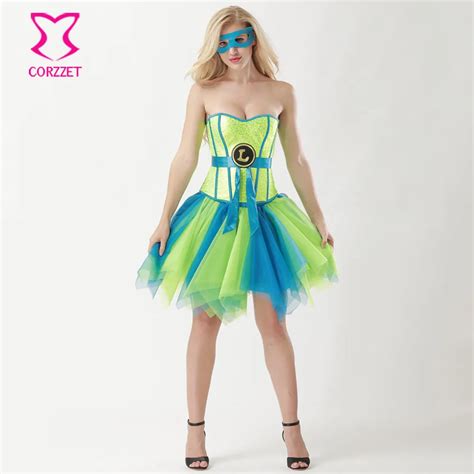 Neon Green Sequins Corset Skirt Mask Outfits Fancy Dress Anime Cosplay Supergirl Costume