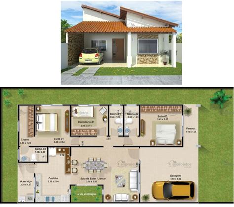 Plantas de casas 3 quartos 37 inspirações e projetos grátis