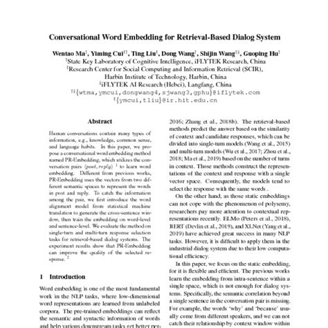 conversational word embedding for retrieval based dialog system acl anthology