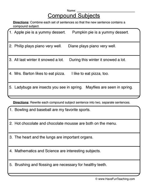 Rewriting Compound Subjects Worksheet
