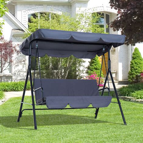 Outsunny Outdoor Metal Hammock Swing Chair 3 Seater Patio Bench Garden Grey